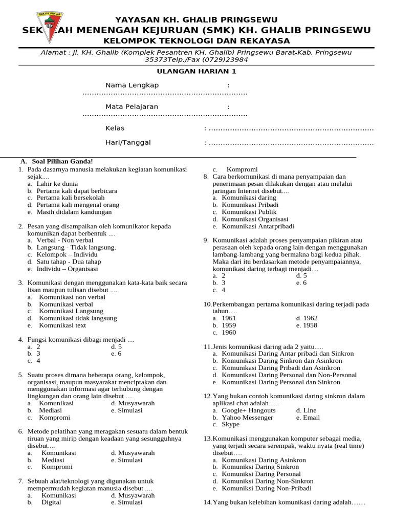 Soal Ulangan Harian SIMKOMDIG | PDF