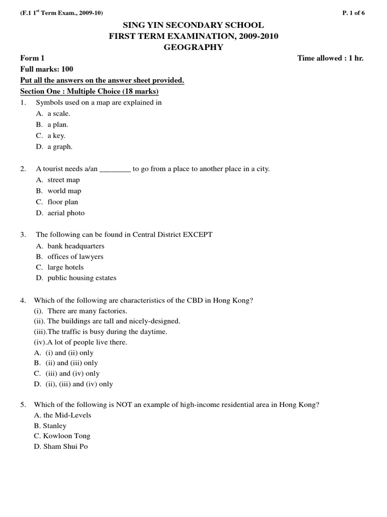 F1 Geog 2009 1stexam | PDF