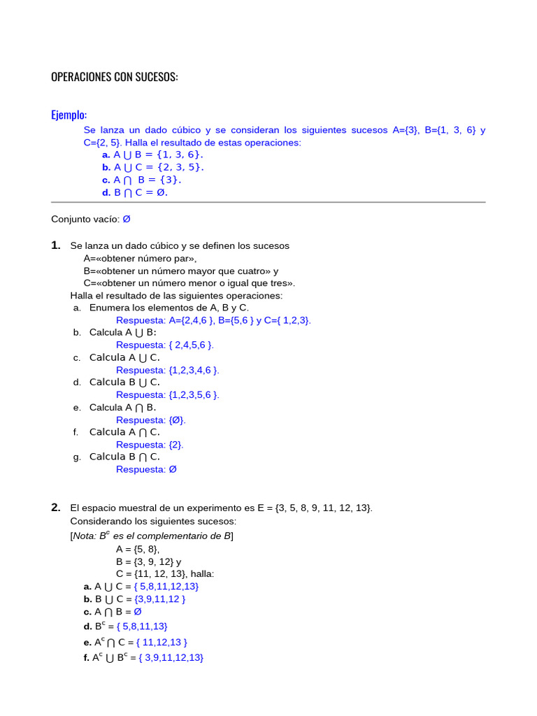 Operaciones Con Sucesos - MATeA | PDF