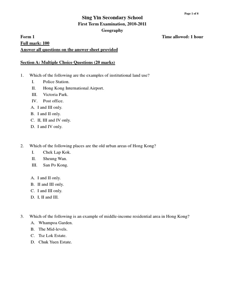 F1 Geog 2010 1stexam | PDF