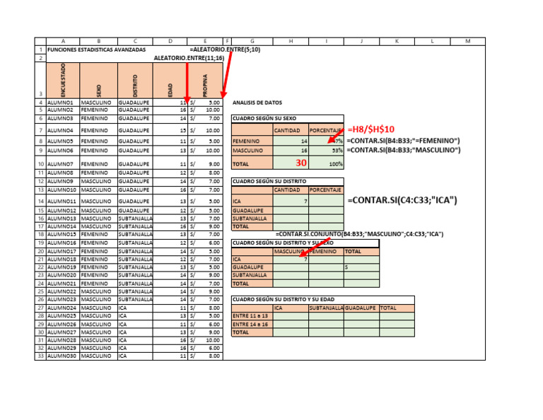 Aleatorio - Entre (5 10) Aleatorio - Entre (11 16) : Contar - Si (C4 ...