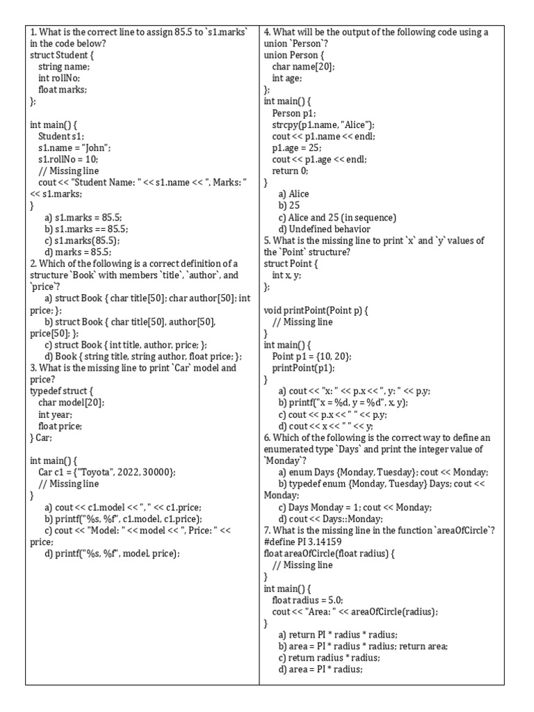 C Programming Mcq Question Paper Pdf Computer Programming Software Engineering