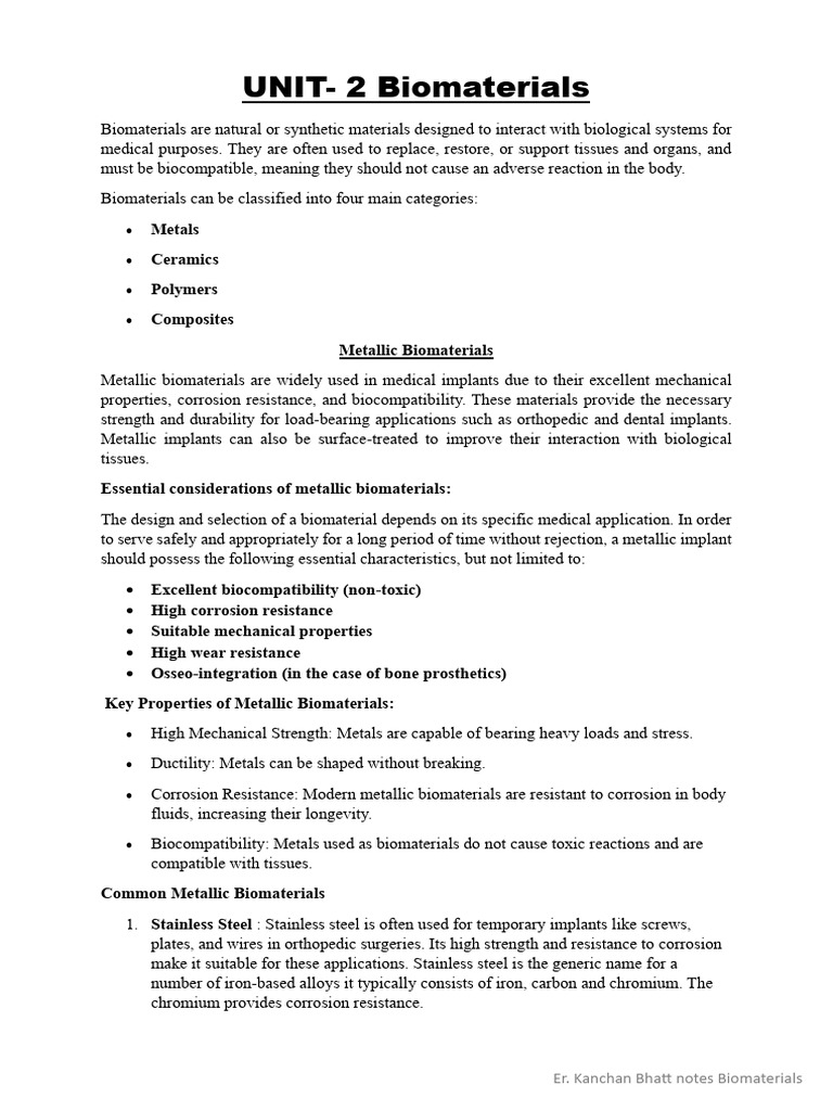 Unit 2 Biomaterials | PDF