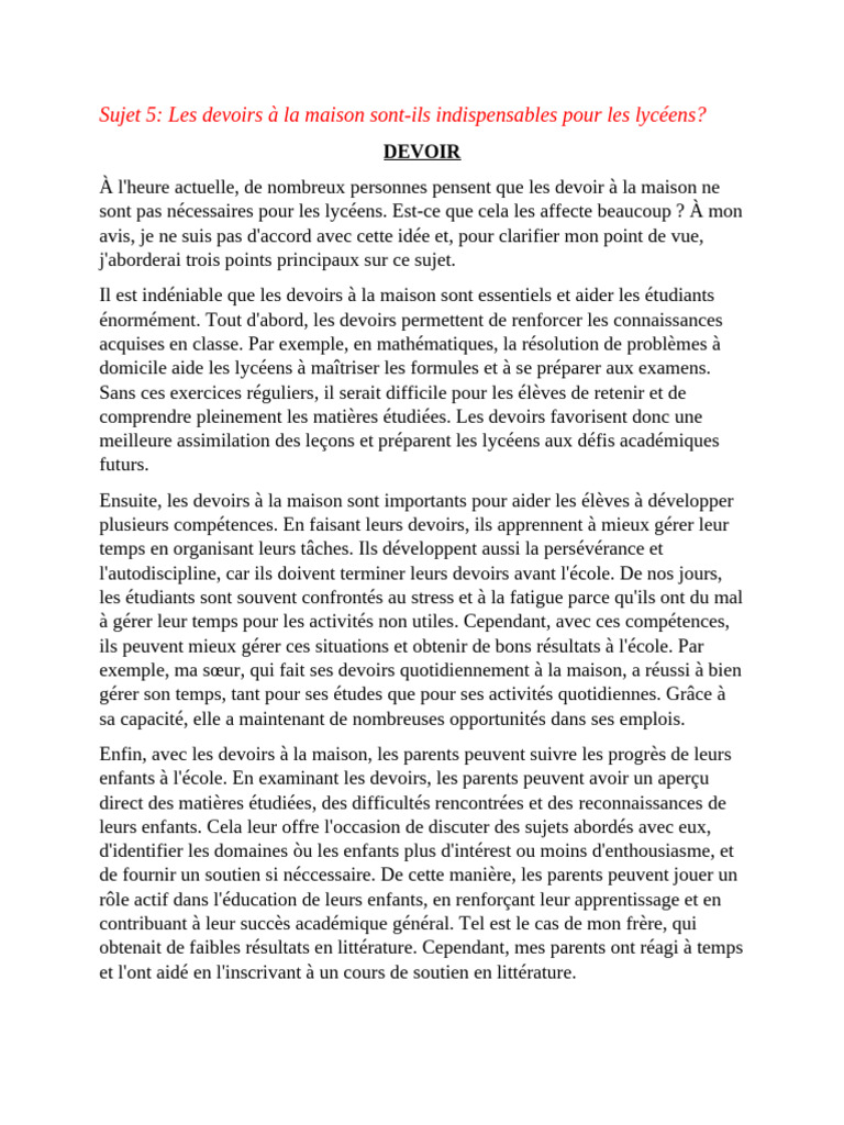 Les Devoirs À La Maison | PDF