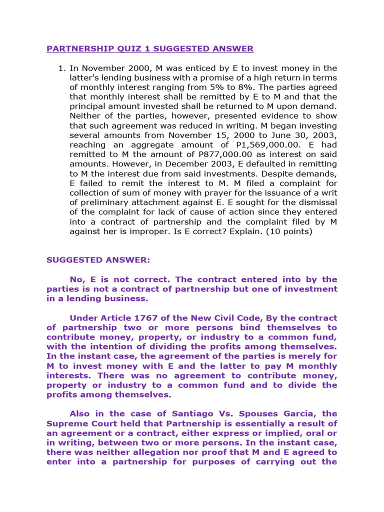 PARTNERSHIP-QUIZ-1-SUGGESTED-ANSWER | PDF