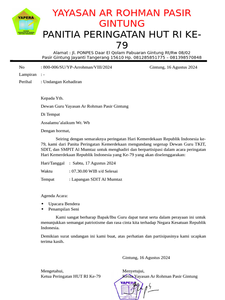 Surat Undangan Upacara 17 Agustus #3 | PDF