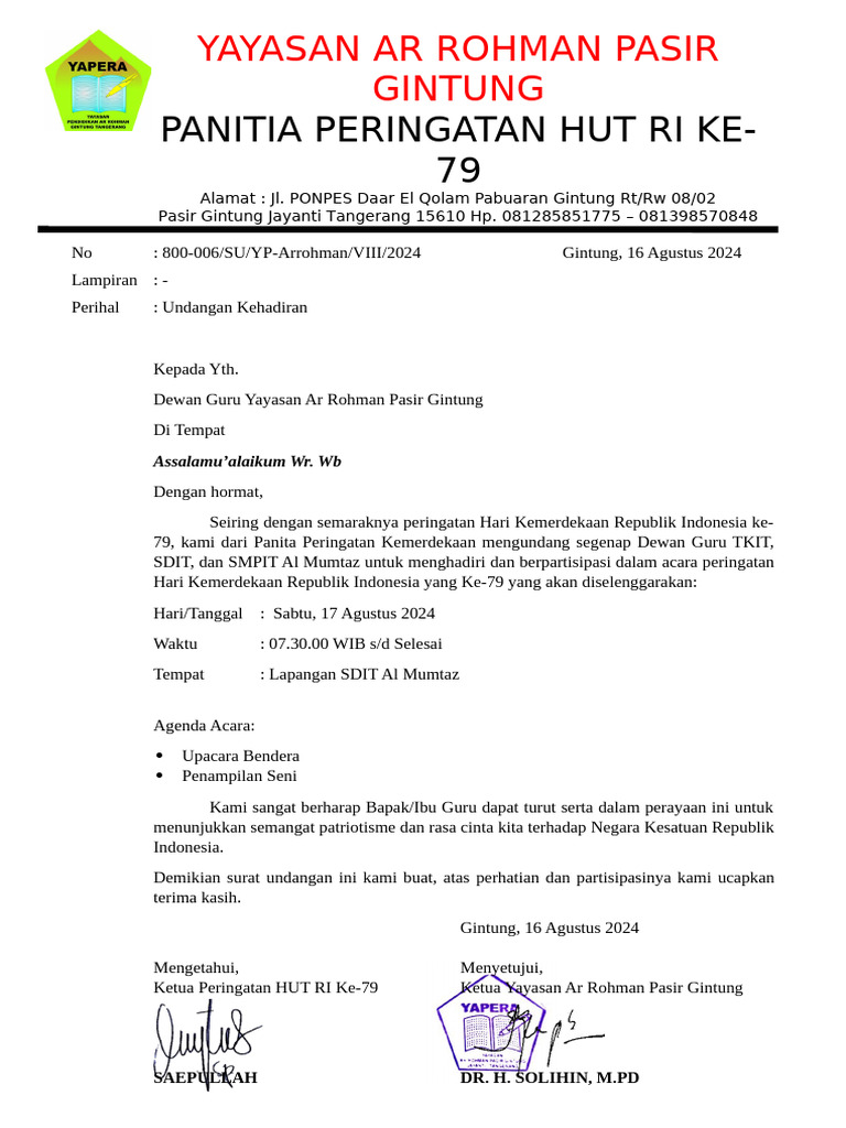 Undangan Hut Ri Ke 79 Al Mumtaz Pdf