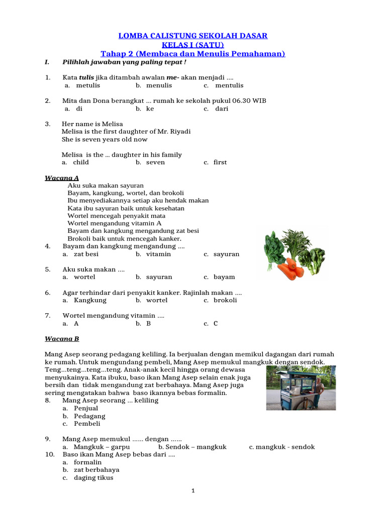 Soal Calistung Kelas 1 Tahap 2 | PDF