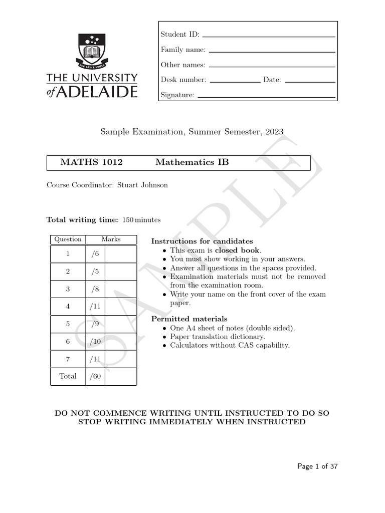 Maths IB Sample Exam Inperson | PDF