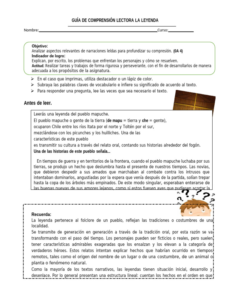 5° Básico Lenguaje Guía de La Leyenda | PDF