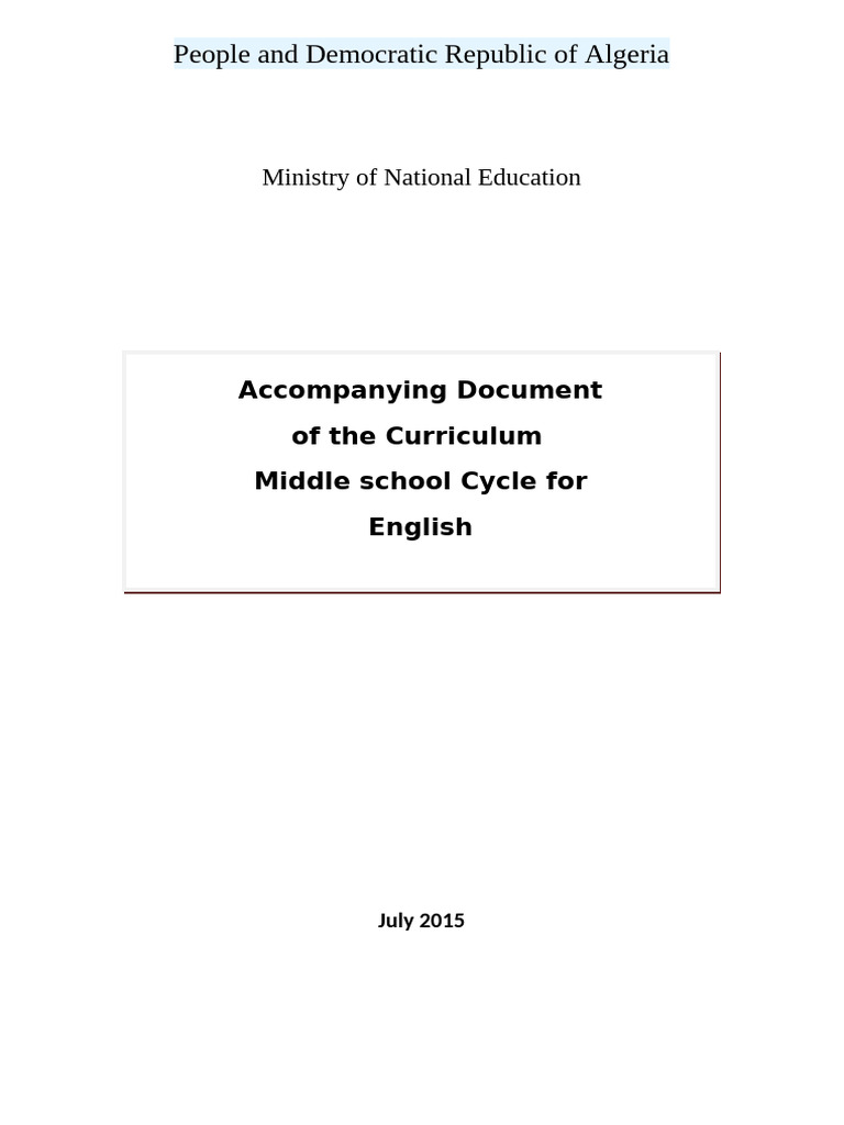 Accompanying Document For Middle School Cycle | PDF