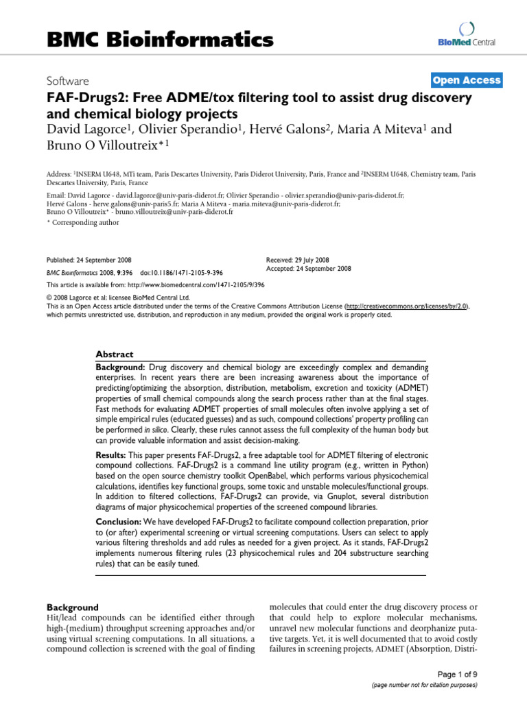 FAF-Drugs2: Free ADME/tox Filtering Tool To Assist Drug Discovery and ...