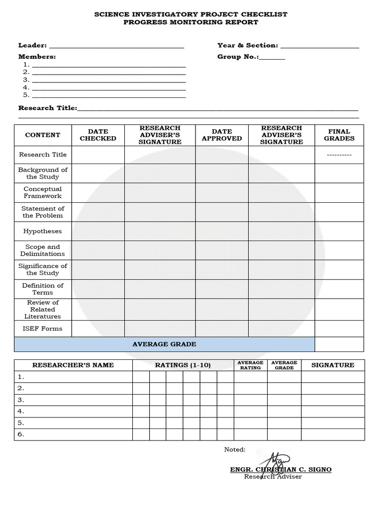 CHECKLIST FOR SCIENCE INVESTIGATORY PROJECT 1 | PDF