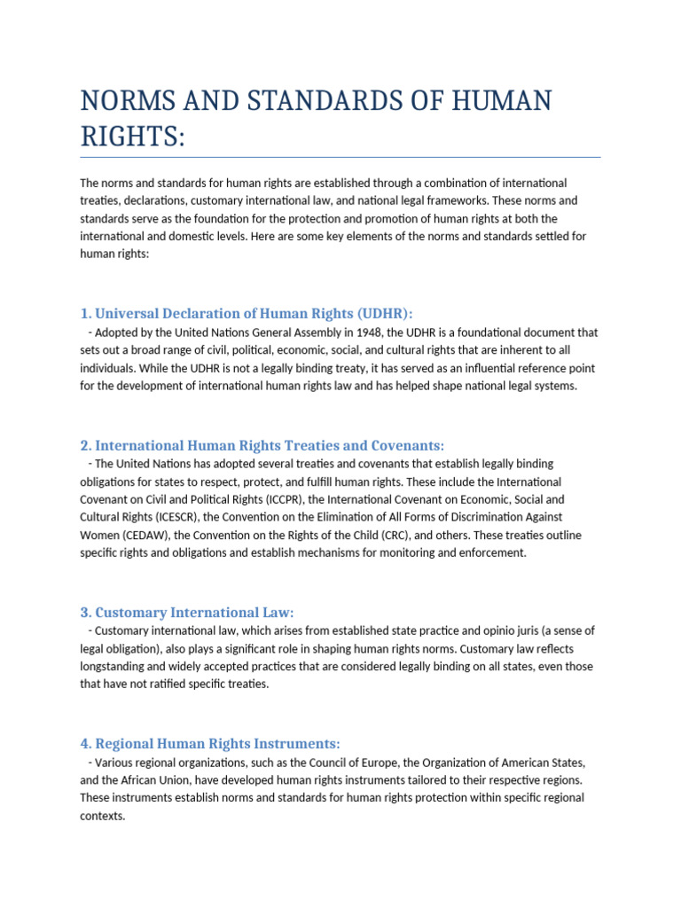 NORMS AND STANDARD OF HUMAN RIGHTS | PDF