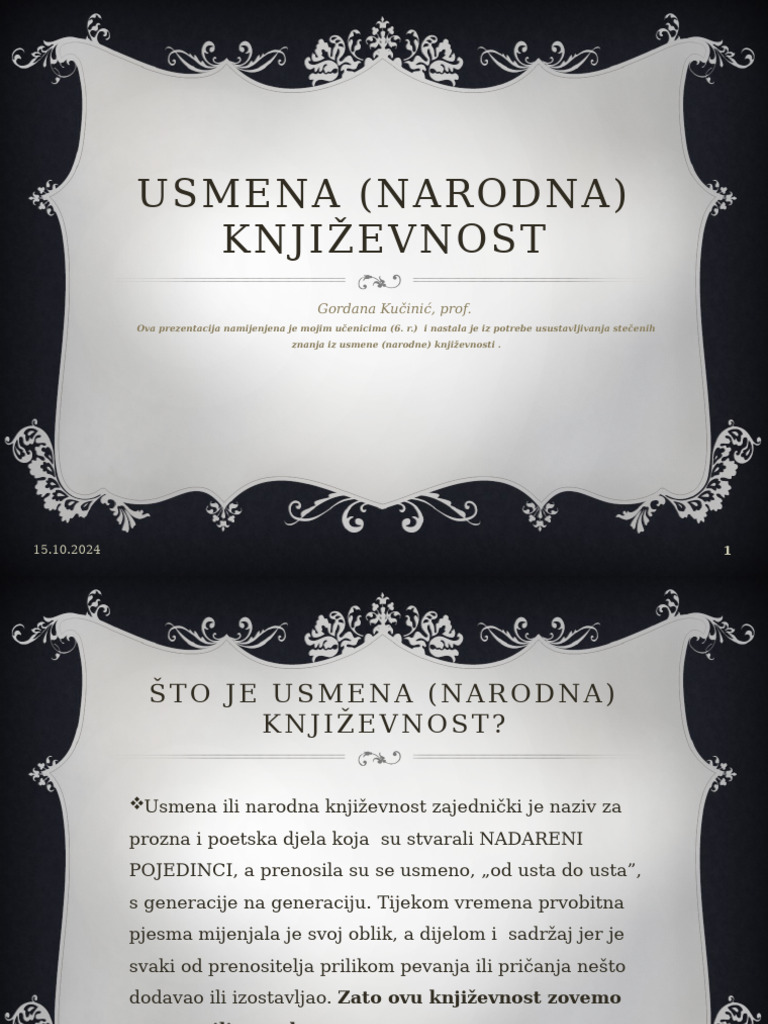 Narodna Knjizevnost, Ponavljamo Sto Znamo, 6. R. | PDF