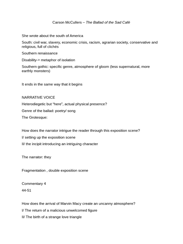 Carson McCullers - The Ballad of The Sad Café | PDF