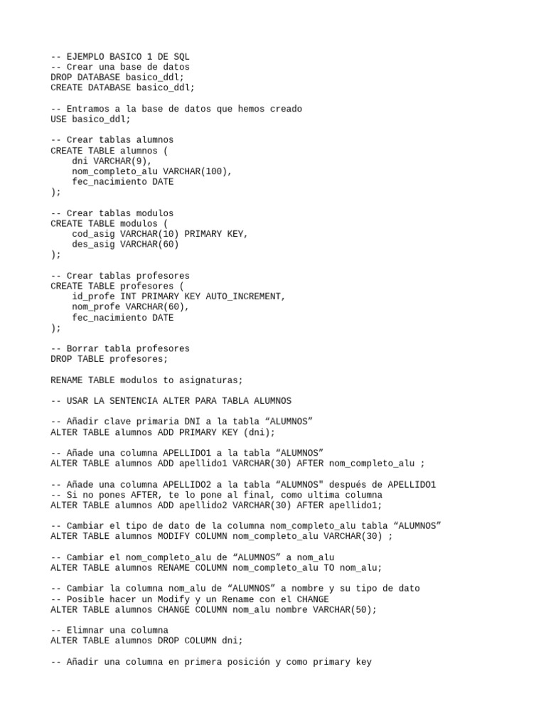 VT6 SQL Codigo Basico DDL | PDF