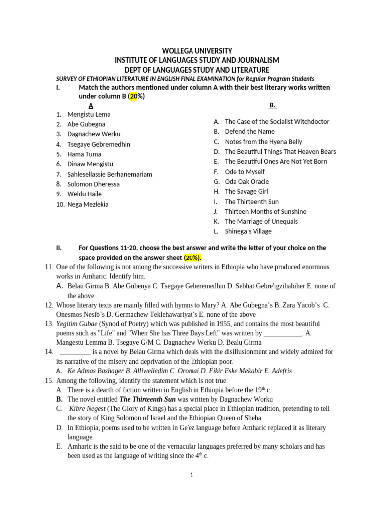 SEL, Final Exam | PDF | Ethiopia