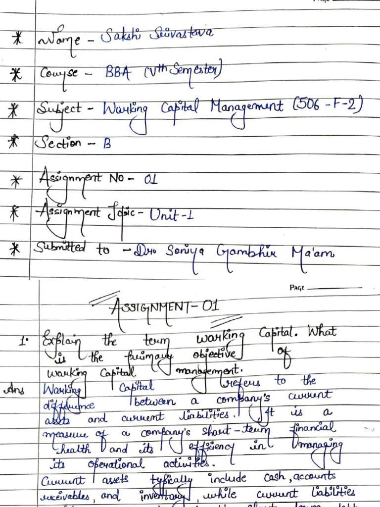 Assignment 01(Working Capital Management) Compressed | PDF