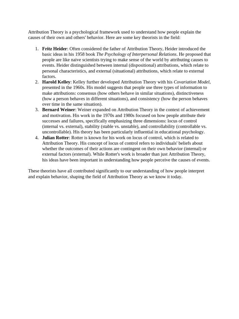Key Theorists of Attribution Theory | PDF