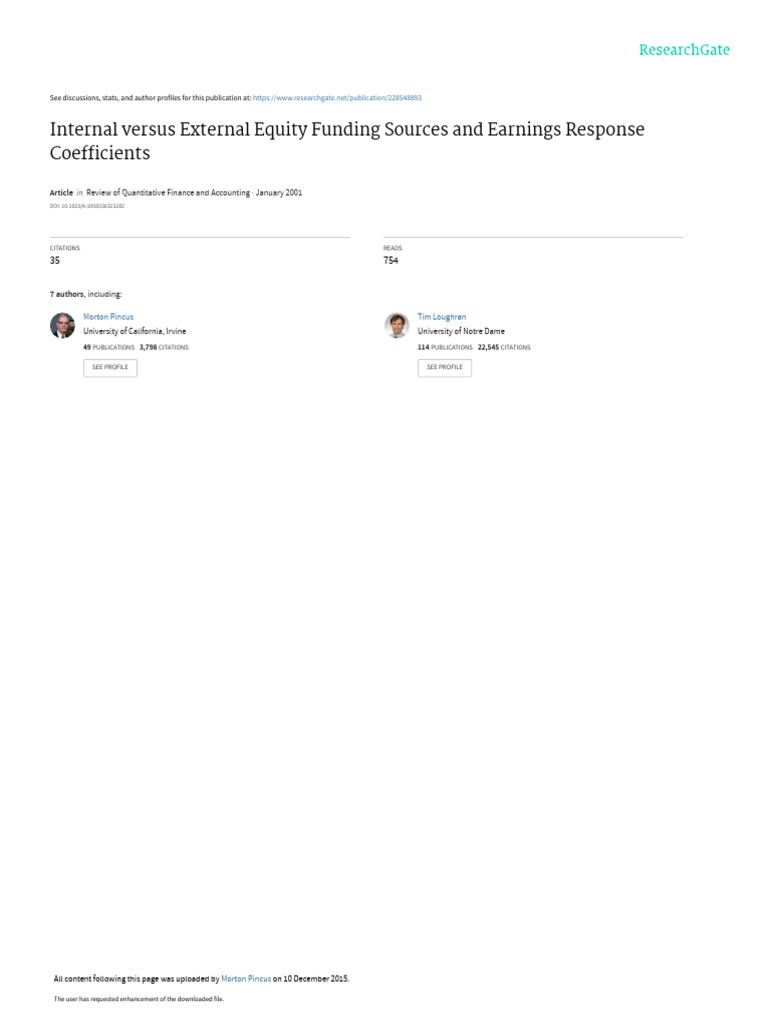 Internal Versus External Equity Funding Sources An | PDF