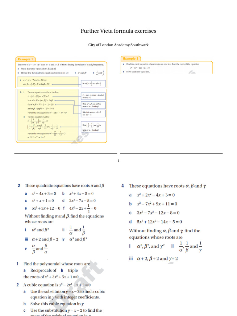 vieta-formula-exercises | PDF
