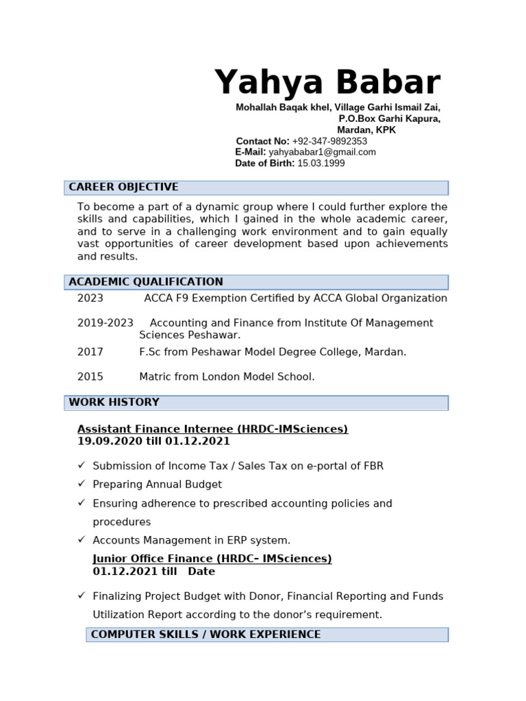 Yahya Babar Resume | PDF