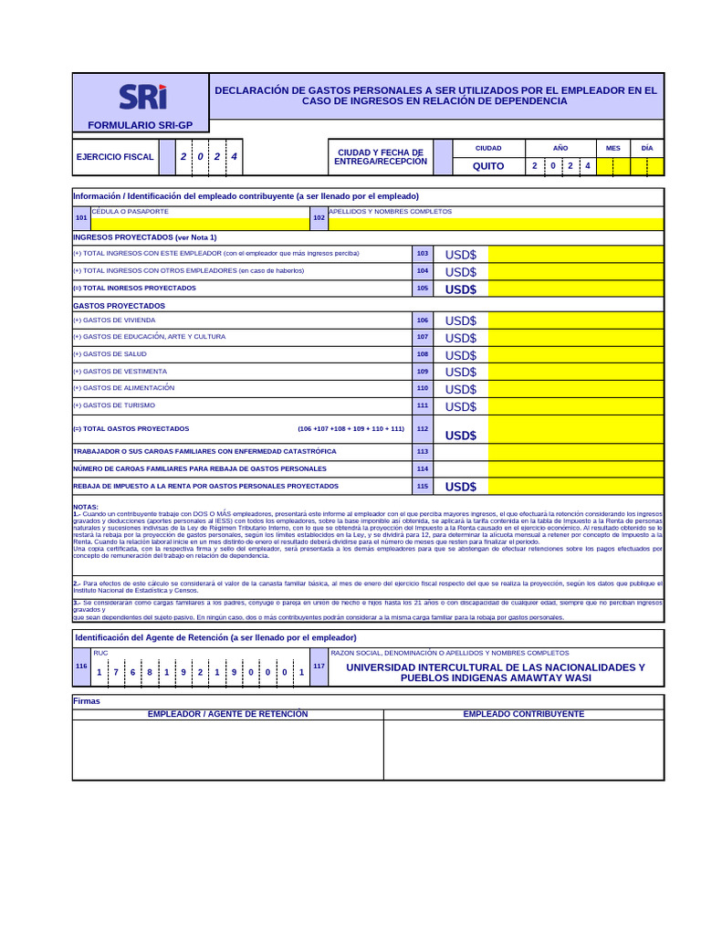 Formulario SRI - GP CONTINENTE 2024 - SIN FORM | PDF