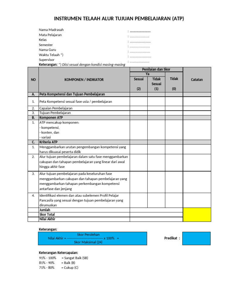 Instrumen Telaah Alur Tujuan Pembelajaran (Atp) | PDF