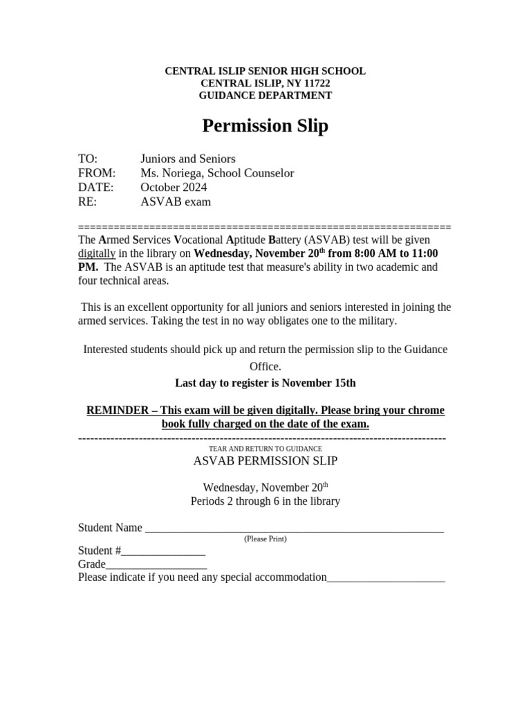 ASVAB Permission | PDF