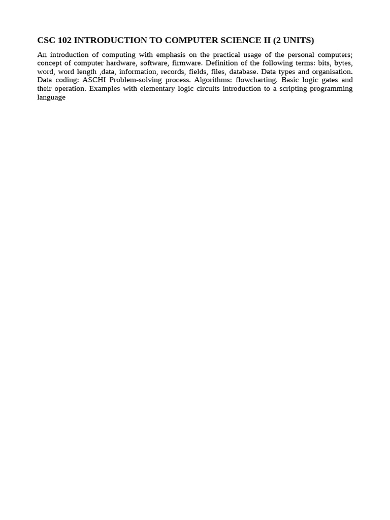 CSC 102 Introduction To Computer Science II | PDF