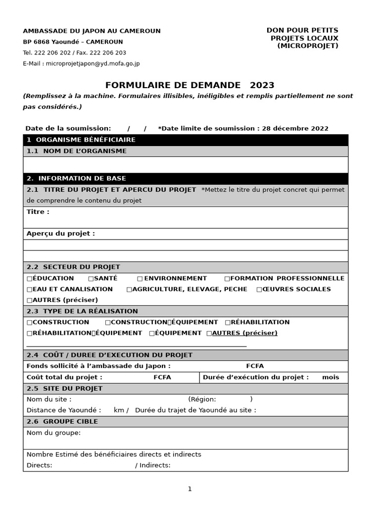 Formulaire de Demande 2023 | PDF