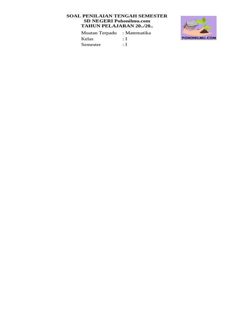 Soal PTS MTK Kelas 1 | PDF