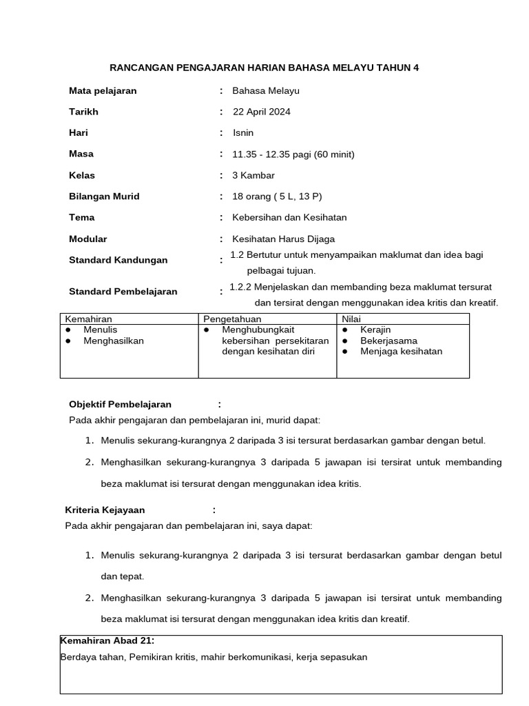 RPH Isnin - 22.4.2024 | PDF