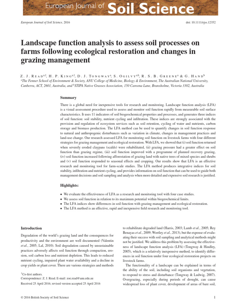 Landscape Function Analysis To Assess Soil Processes On | PDF