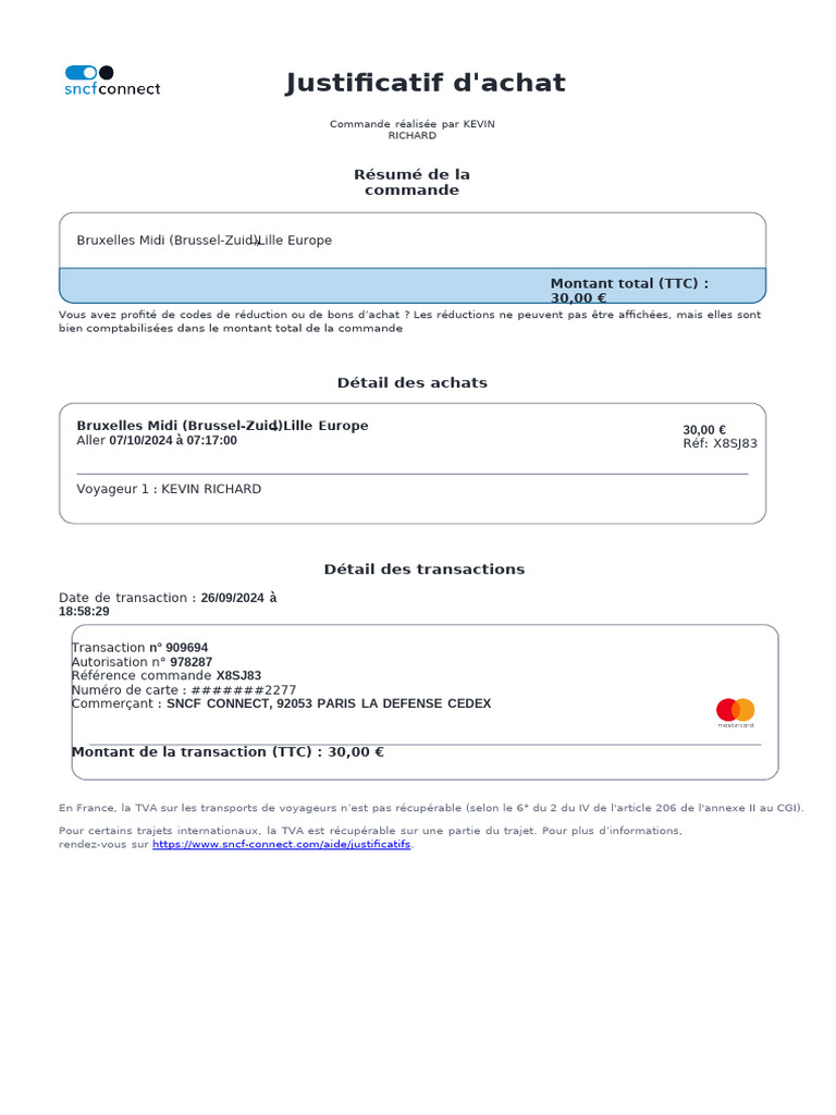 0717 JustificatifAchat SNCFCONNECT | PDF