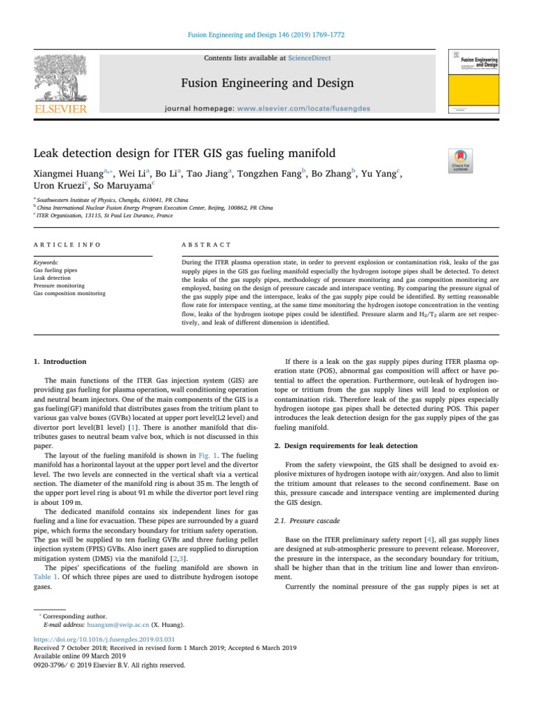 Leak Detection Design For ITER GIS Gas Fueling Manifold | PDF