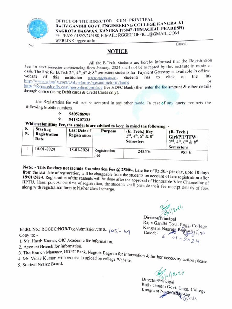 B Tech - Fees-Notice | PDF