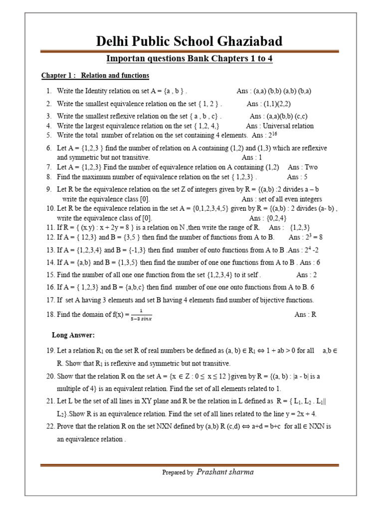 Maths Important Questions Chapters 1 To 4 | PDF