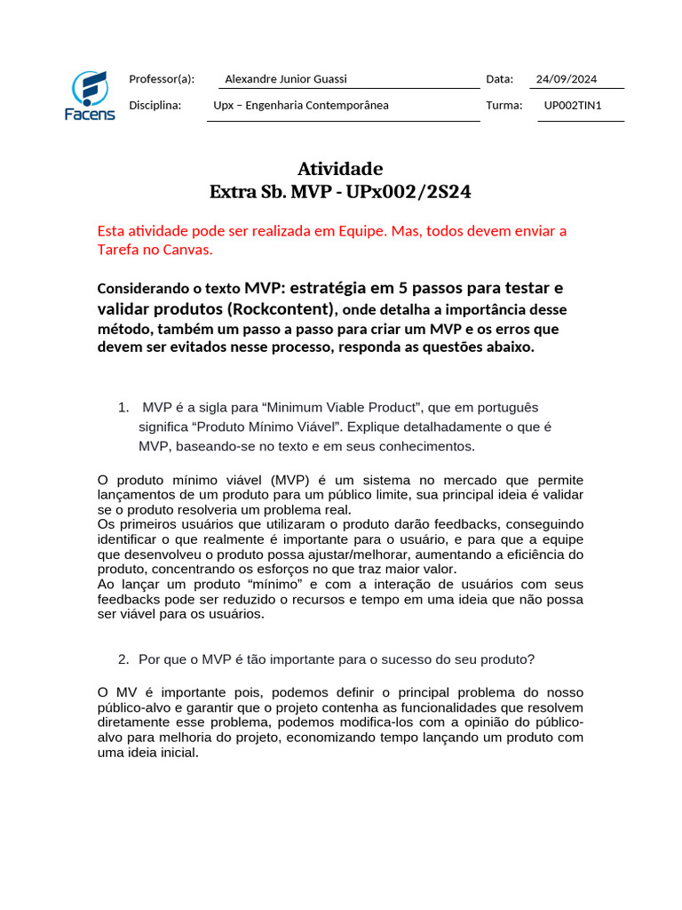Atividade Extra Sb. MVP - UPx002 2S24 | PDF