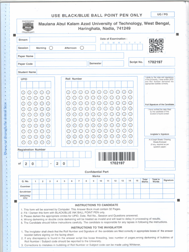 Top SheetFront Page of Answer Scripts | PDF