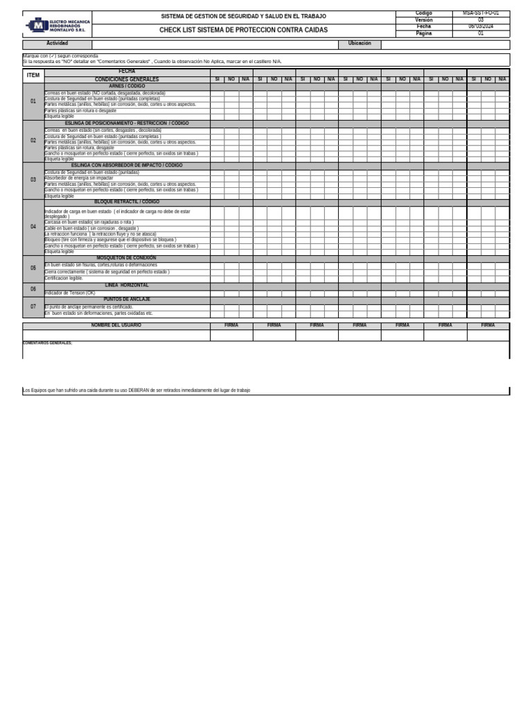 MSA-SST-FO-01 - Check List de Sistema de Equipo de Proteccion Contra ...