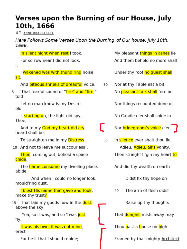 Bradstreet - Verses Upon The Burning of Our House | PDF