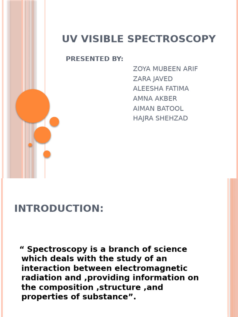Uv Visible Spectroscopy Group 8 Sem 4 | PDF