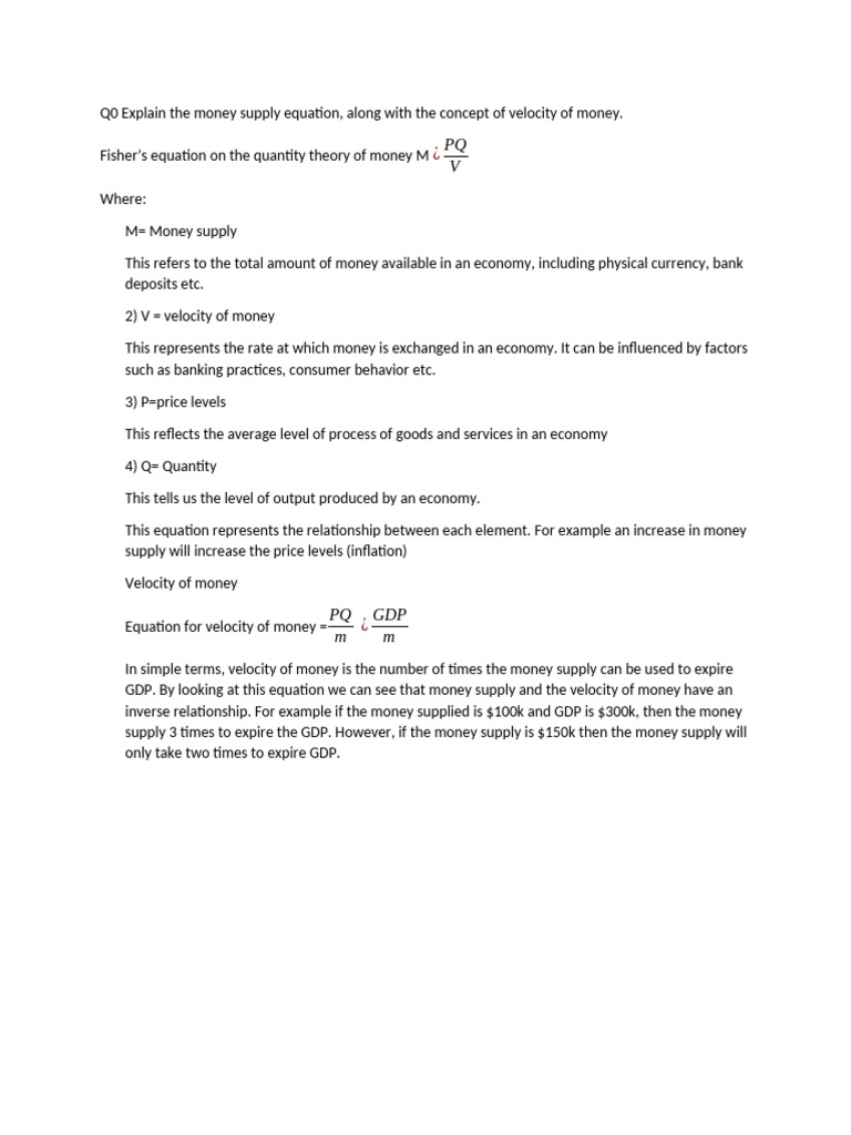 Money supply equation | PDF