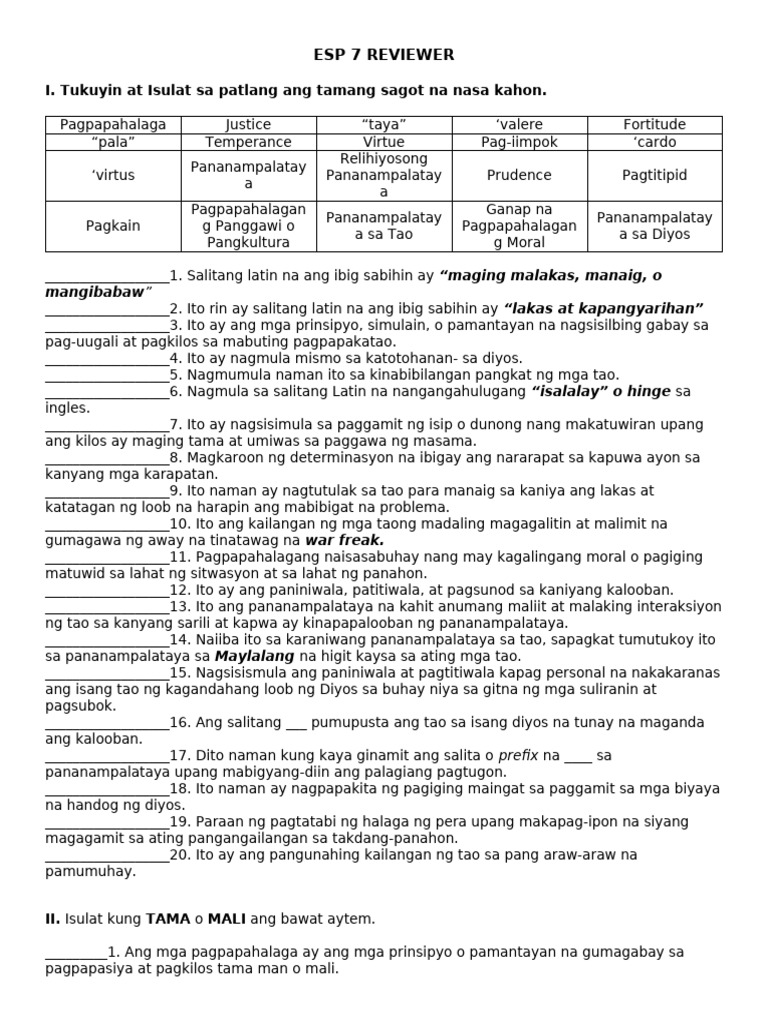 ESP 7 Reviewer Q2 | PDF