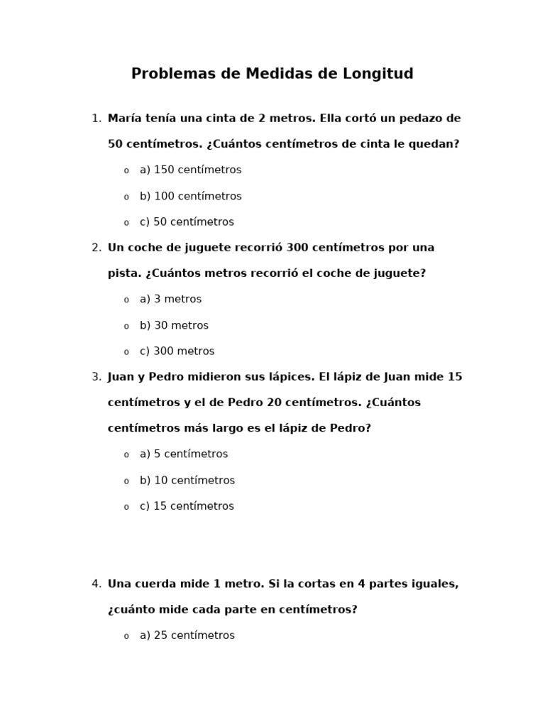 Problemas de Medidas de Longitud | PDF
