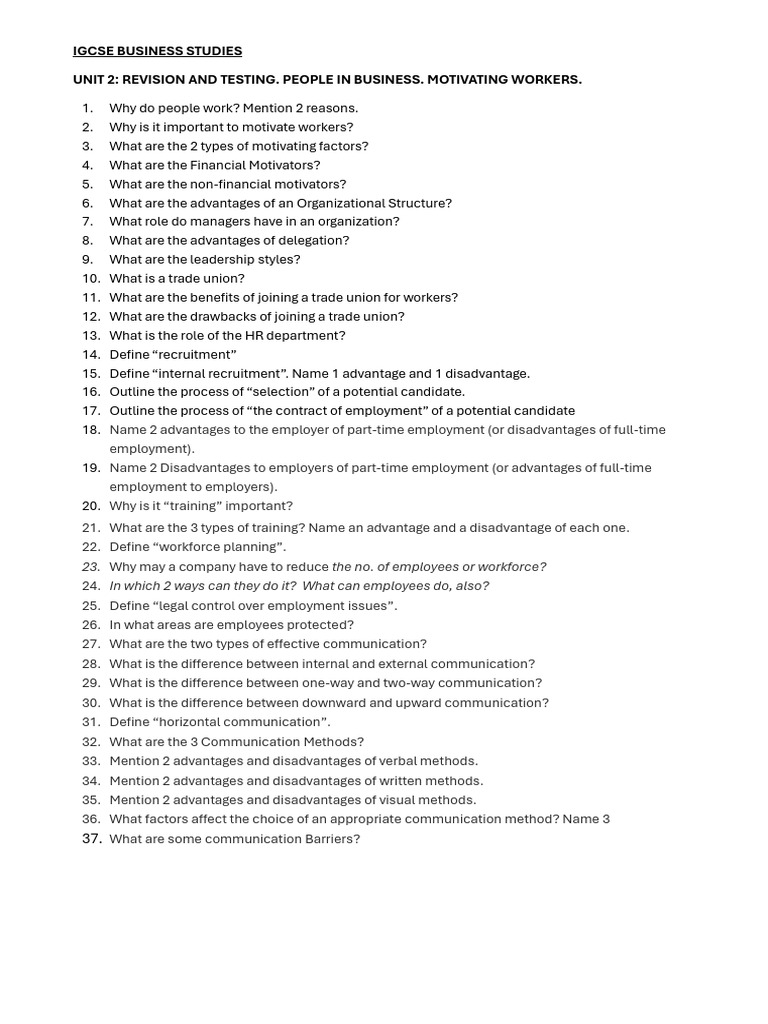 Unit 2 People in Business. Motivating Workers | PDF