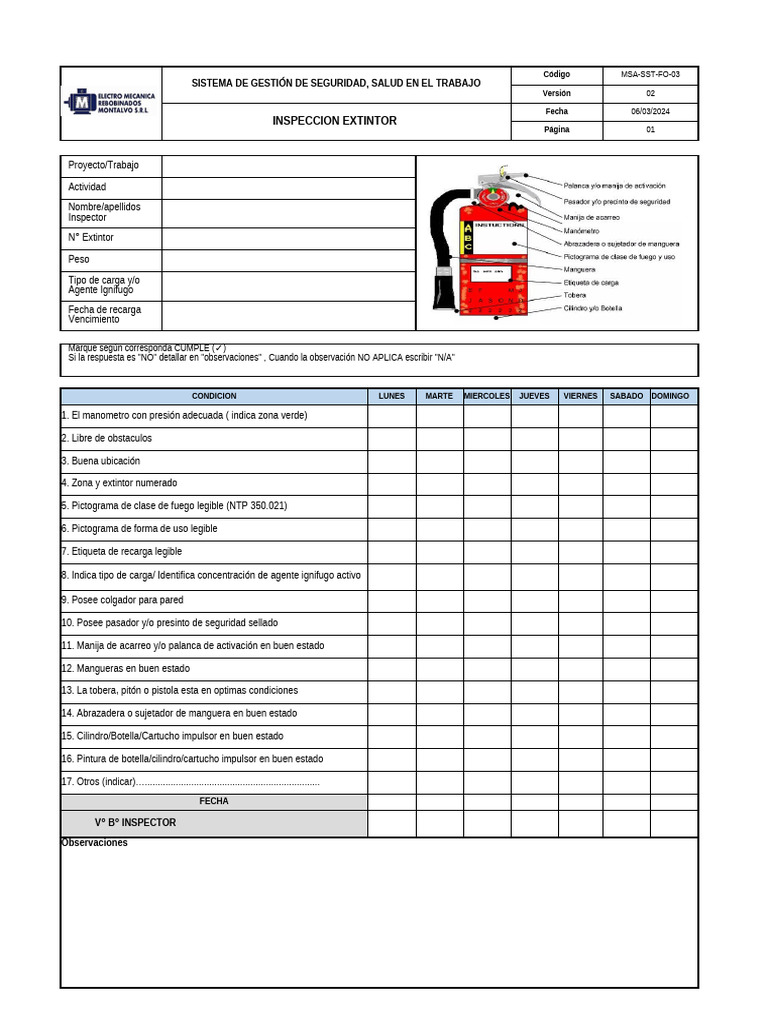 MSA-SST-FO-03 Check List Extintor Ver 02 | PDF