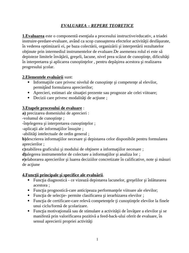 Evaluarea - Repere Teoretice | PDF